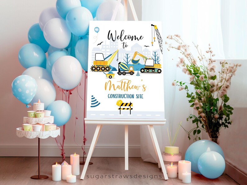 Editable Construction Party Welcome Sign Boy Construction Birthday ...