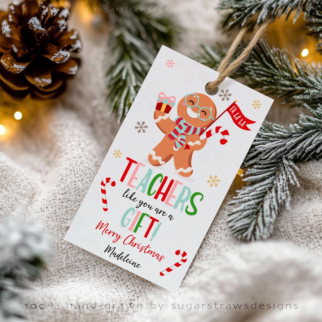 Editable Teacher Thank You Christmas Gift Tag | Printable Festive ...