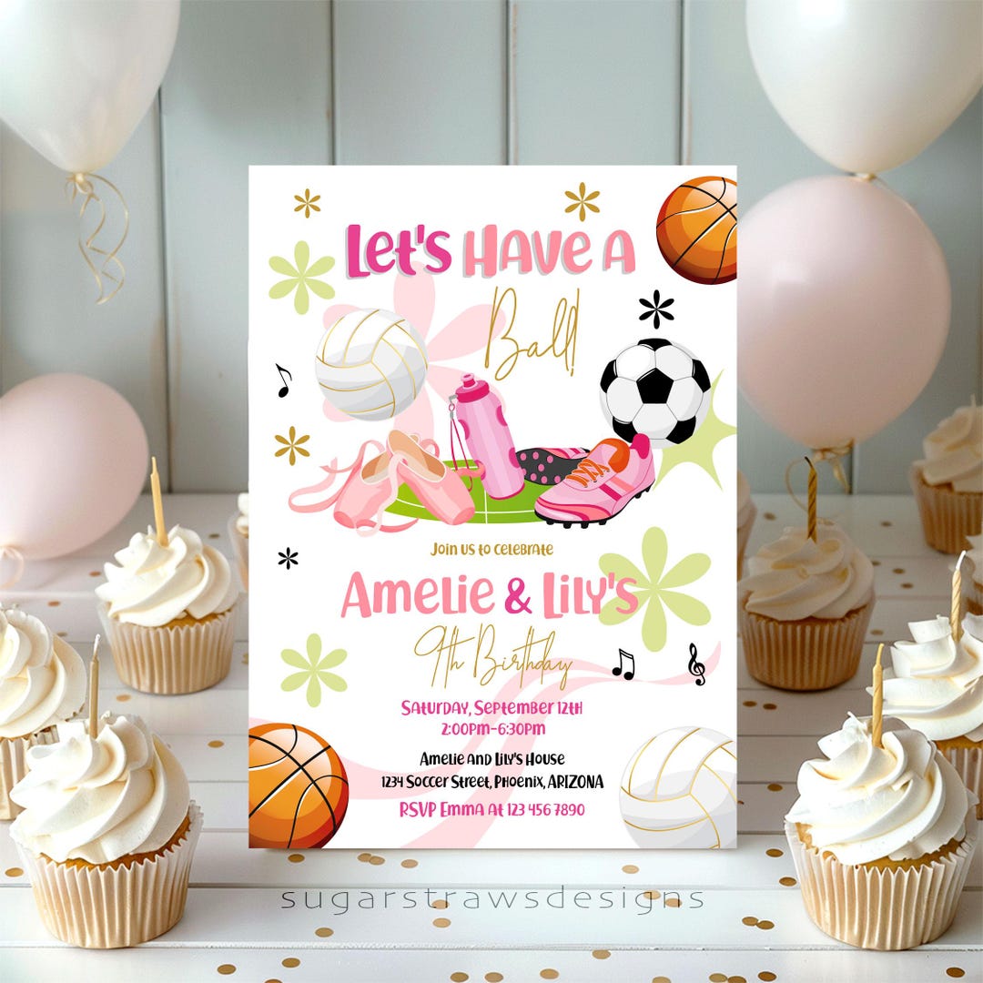 Editable Sports Party Birthday Invitation Girl Sports Invite Multi ...