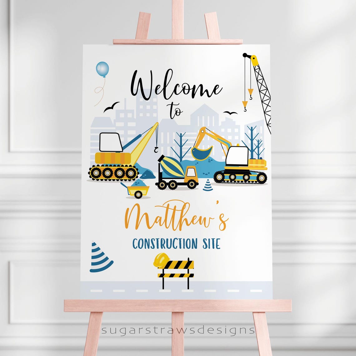 Editable Construction Party Welcome Sign Boy Construction Birthday ...