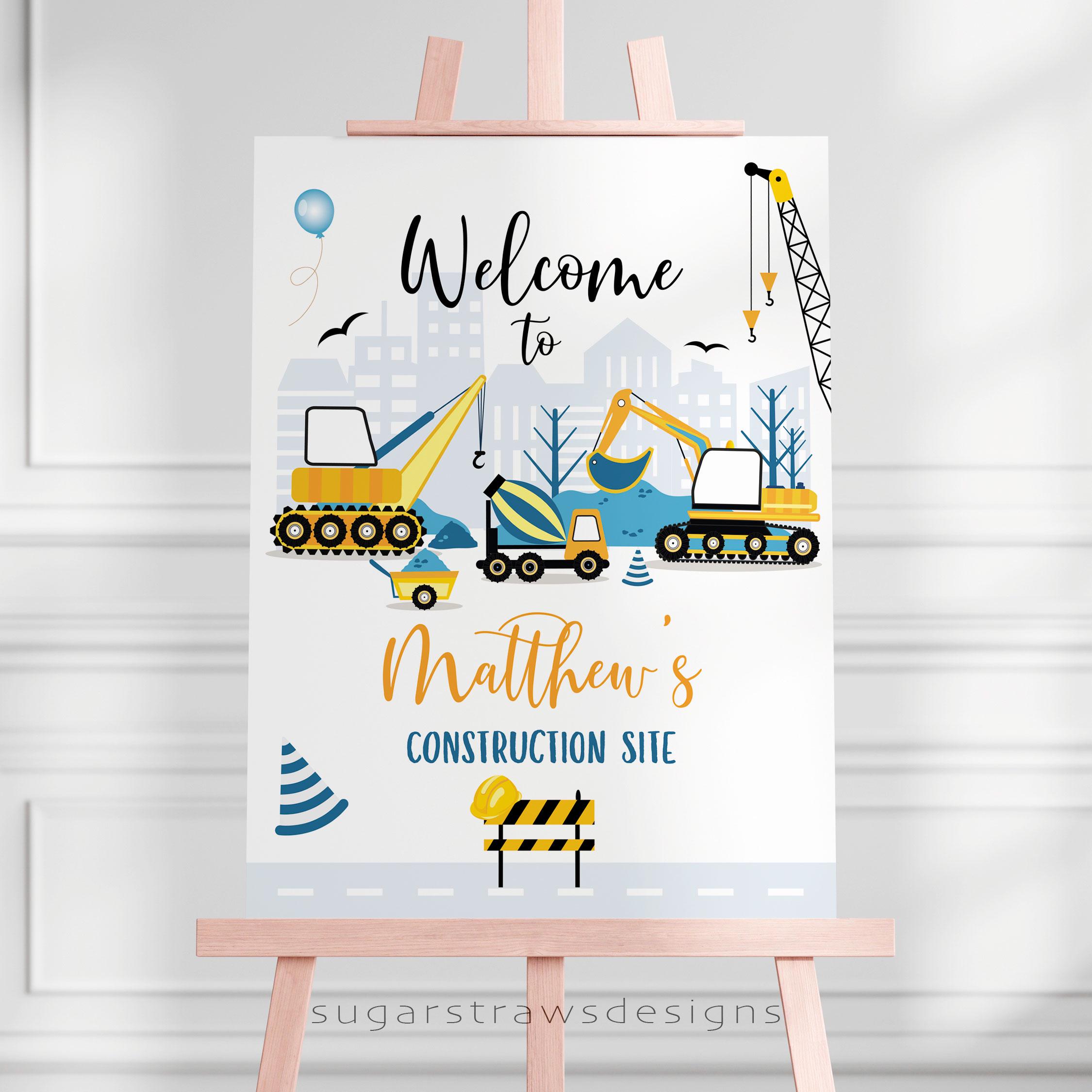 Editable Construction Party Welcome Sign Boy Construction Birthday ...