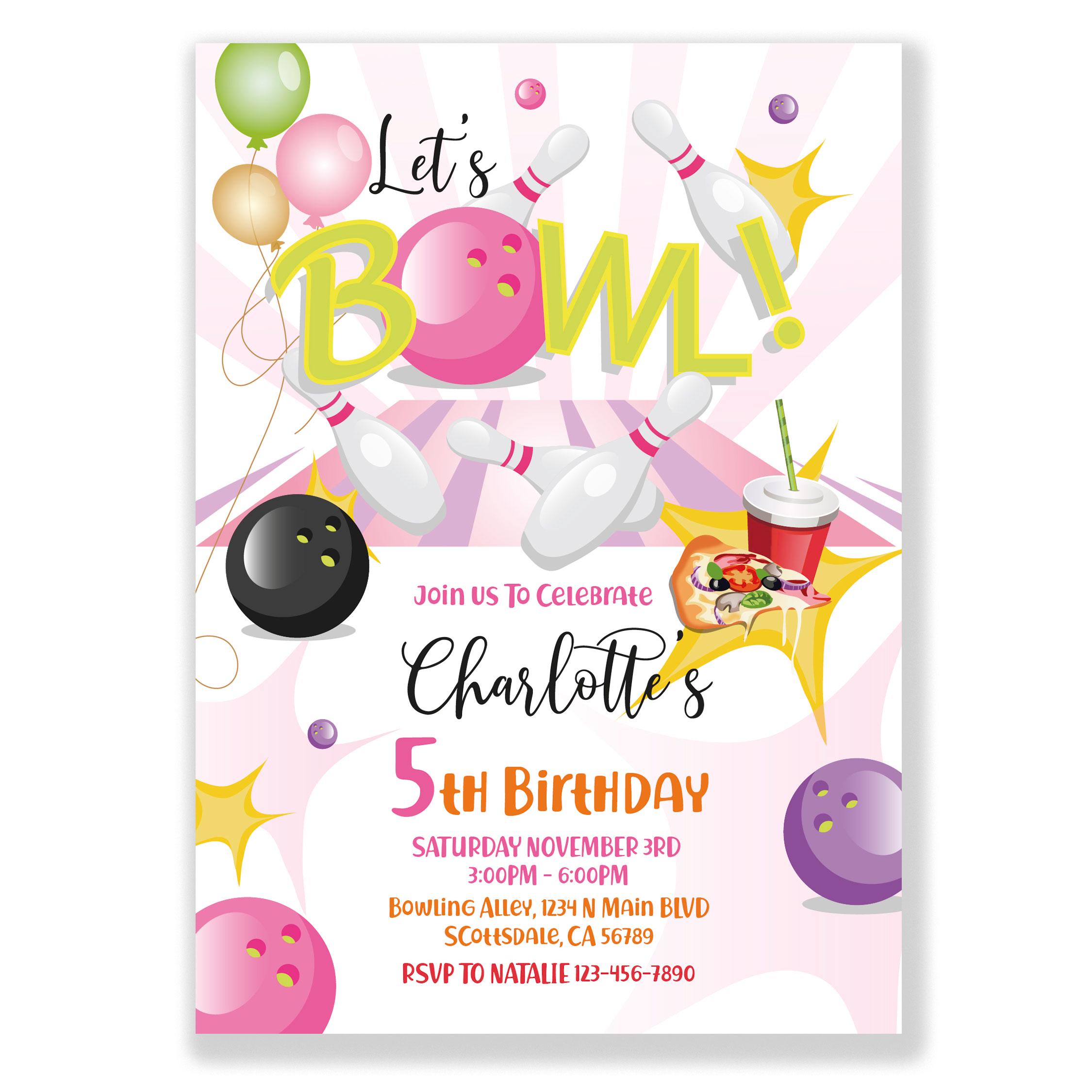Editable Bowling Birthday Invitation Bowling Party Invite Party Girl ...
