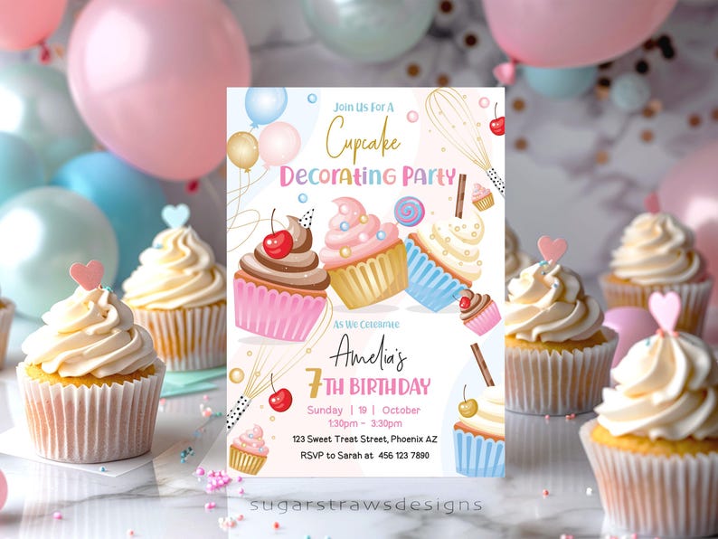 Editable Cupcake Decorating Party Invitation Kids Cooking Birthday ...