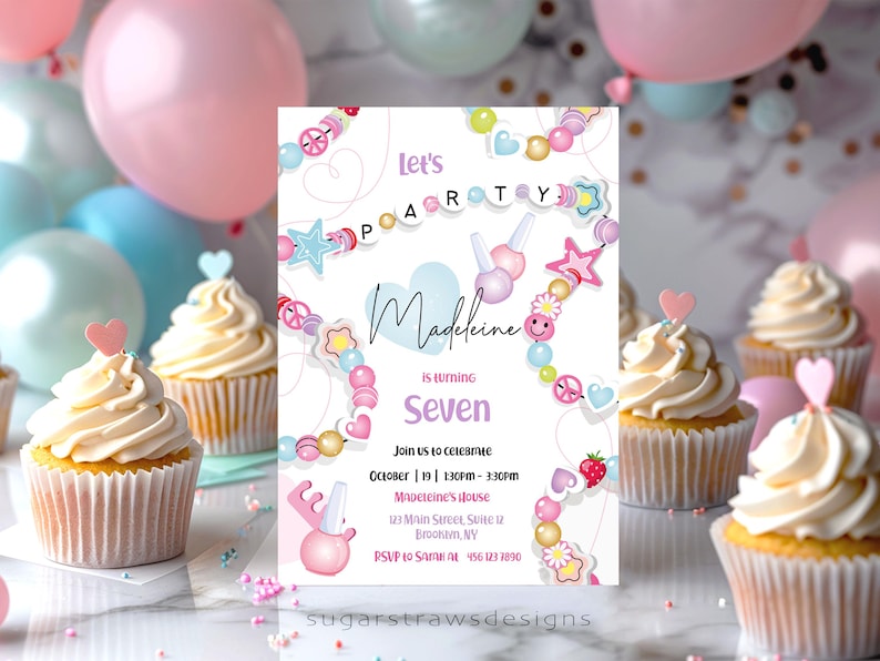 Editable Friendship Bracelet Invitation Girl Birthday Bracelet Making ...