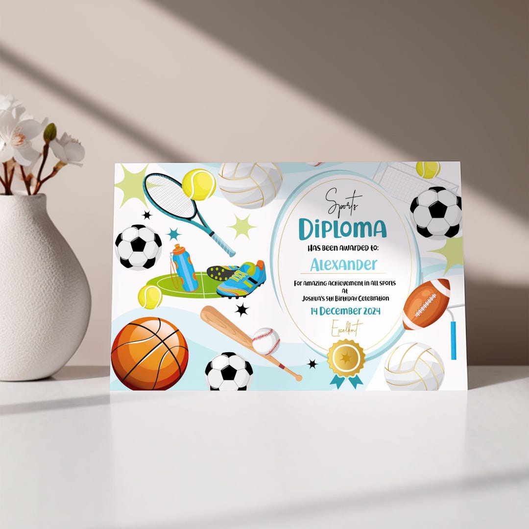Editable Multi-sports Birthday Award Certificate Party Diploma Boy ...