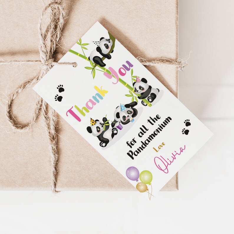 Editable Panda Party Thank You Tag Favor Tag Girl Birthday Gift Tag ...