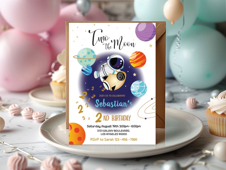 Editable Space 2nd Birthday Invitation Boy Spaceman Invite Astronaut ...