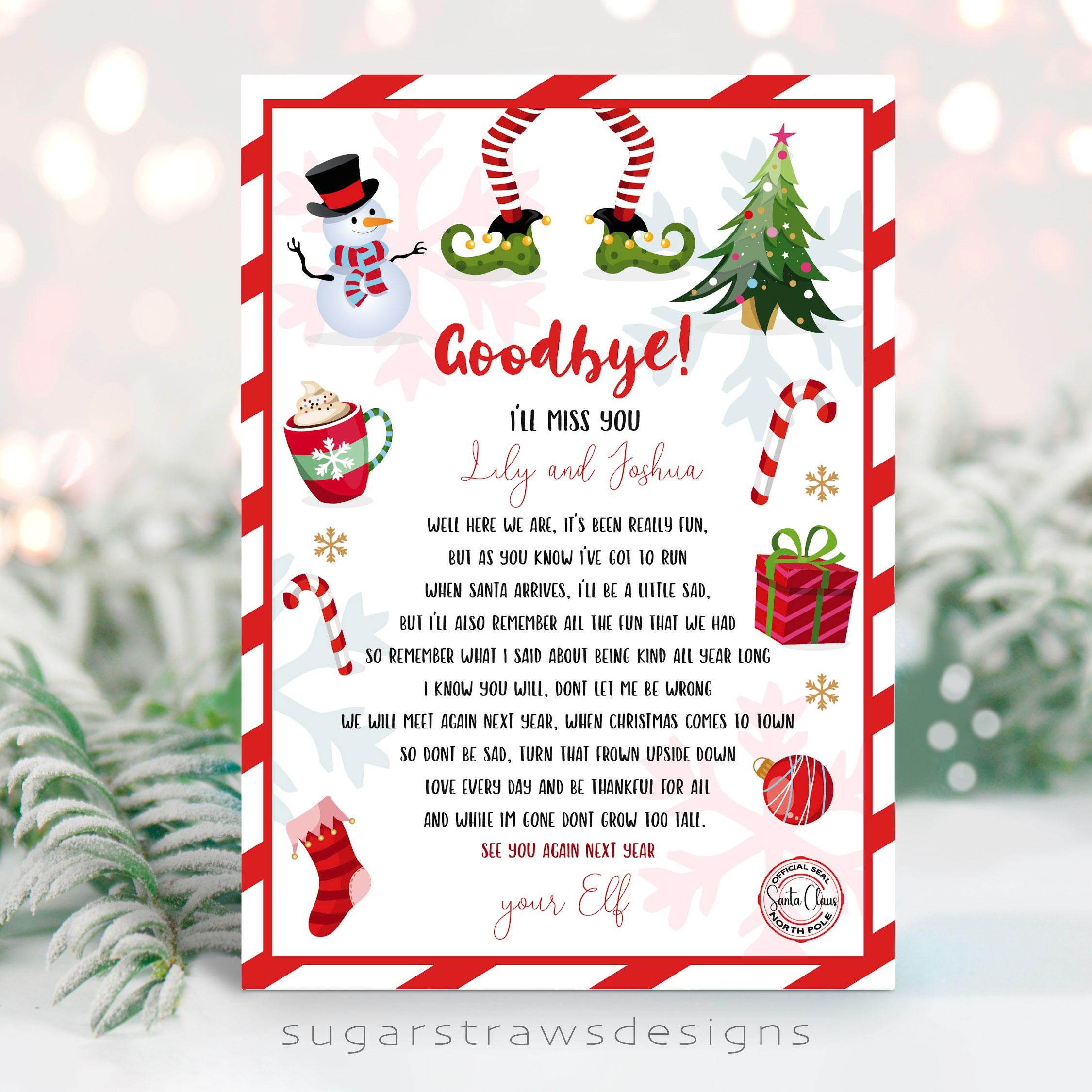 Editable Elf Goodbye Letter Christmas Leaving Letter Goodbye From Your ...