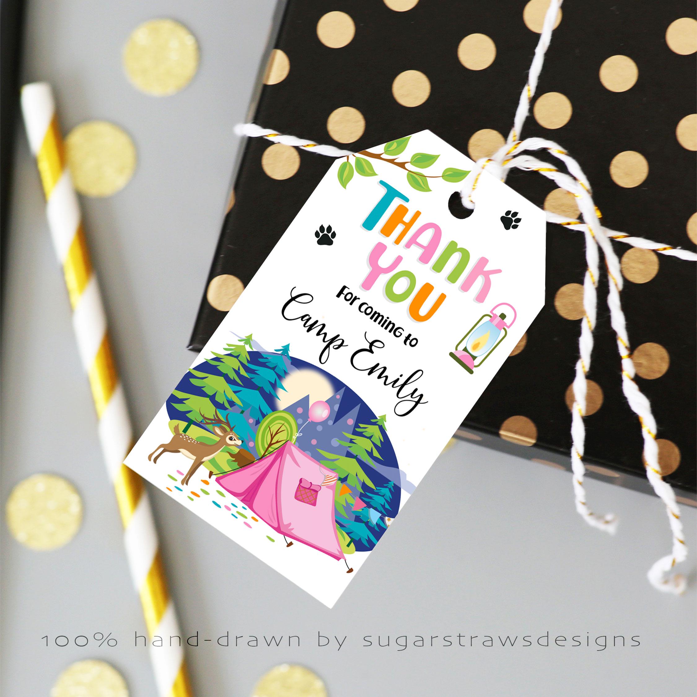 Editable Camping Party Favor Tag Girl Birthday Gift Tag Thank You Tag ...