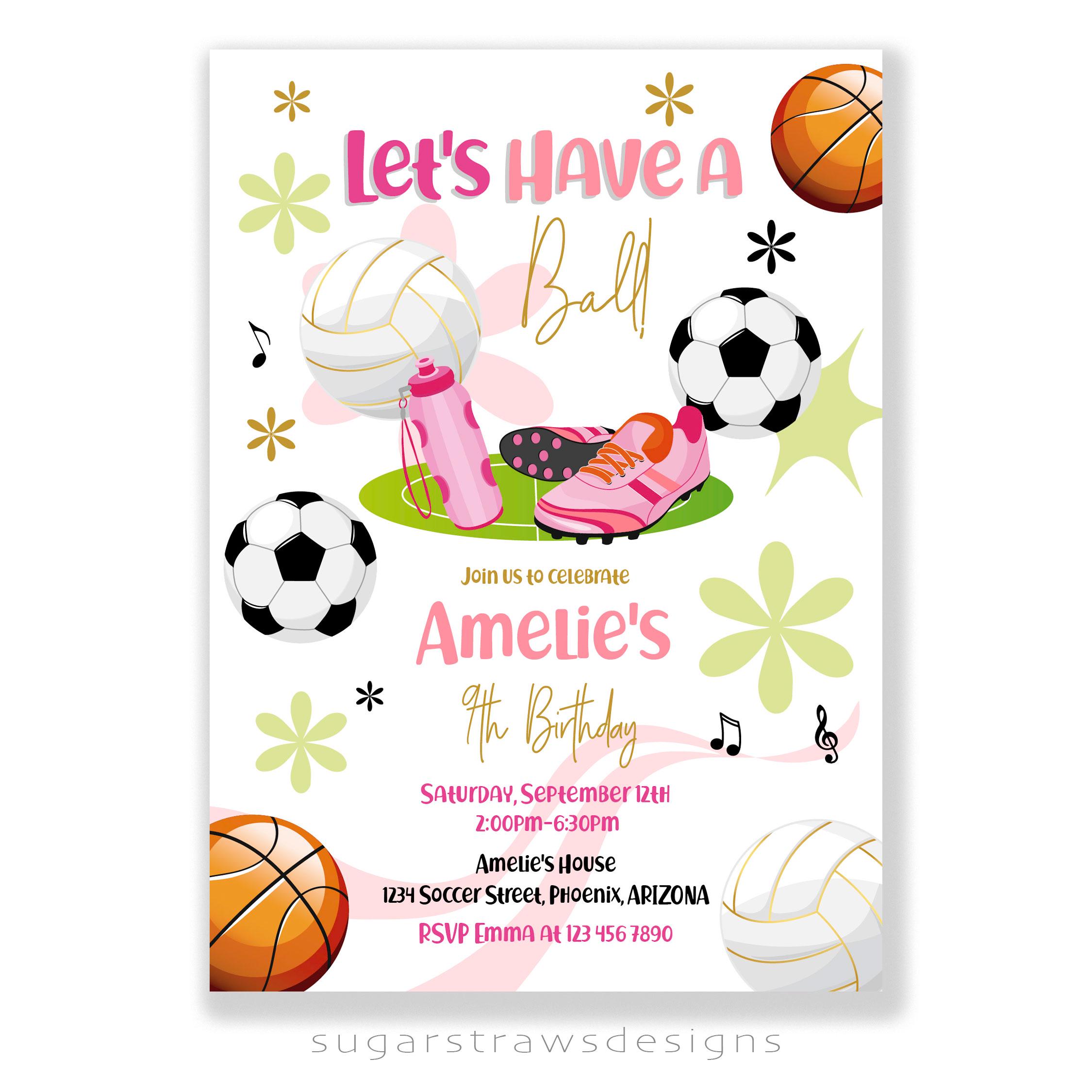 Editable Sports Party Birthday Invitation Girl Sports Invite Multi ...