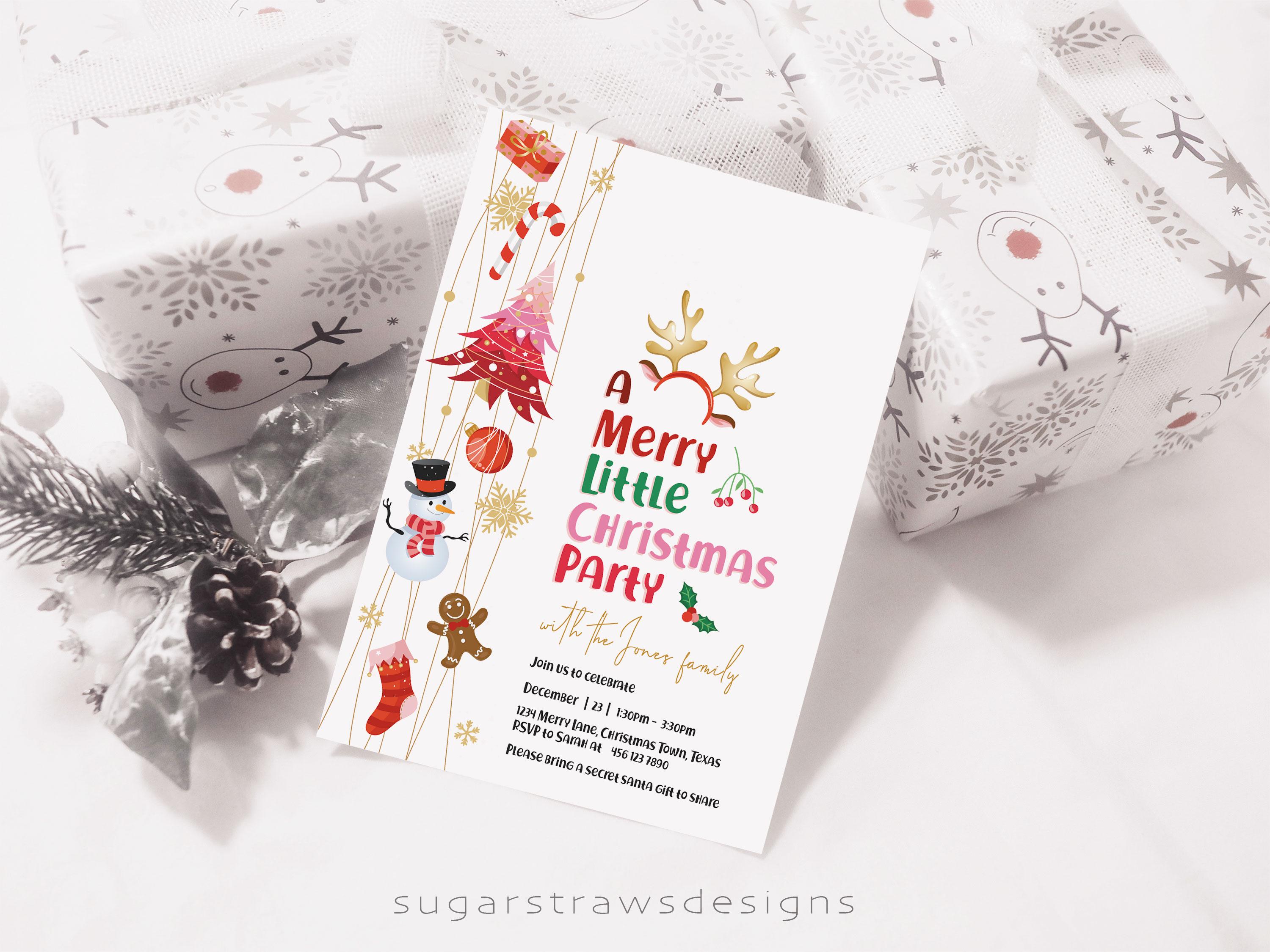 Editable Christmas Party Invitation Holiday Xmas Birthday Invite Kids ...