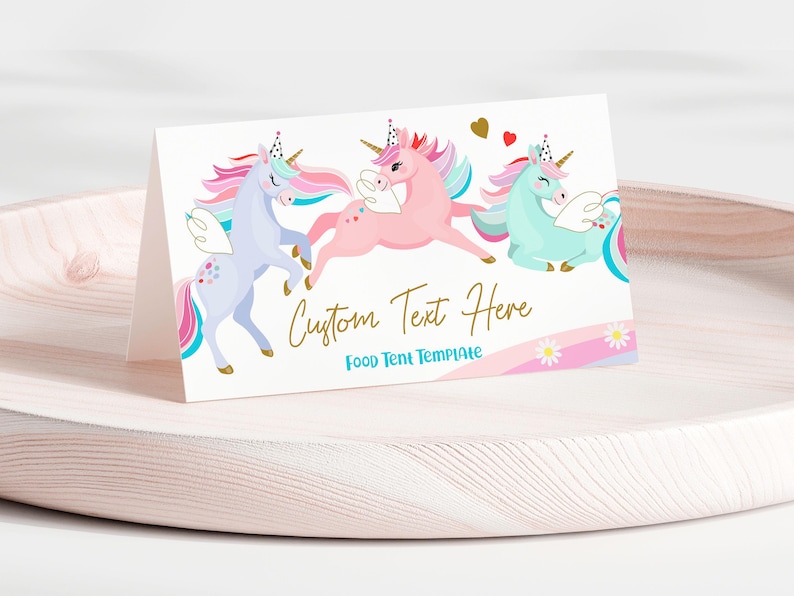 Editable Unicorn Food Label Tent Card Place Card Girl Birthday Rainbow ...
