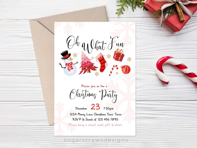 Editable Christmas Party Invitation Holiday Xmas Birthday Invite Kids ...