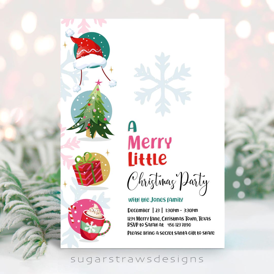 Editable Christmas Party Invitation Holiday Xmas Birthday Invite Kids ...
