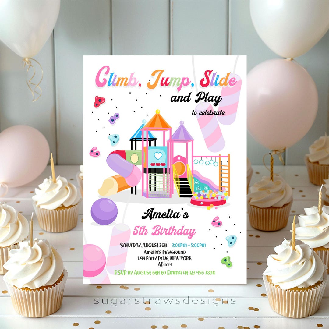Editable Playground Invitation Girl Birthday Jungle Gym Party Invite ...