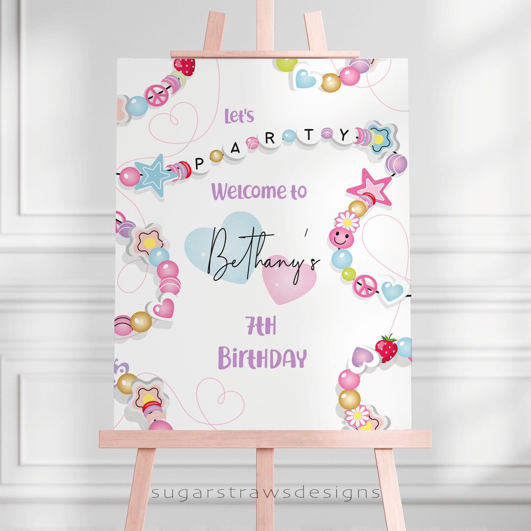 Editable Friendship Bracelet Welcome Sign Birthday Girl Party Agenda ...