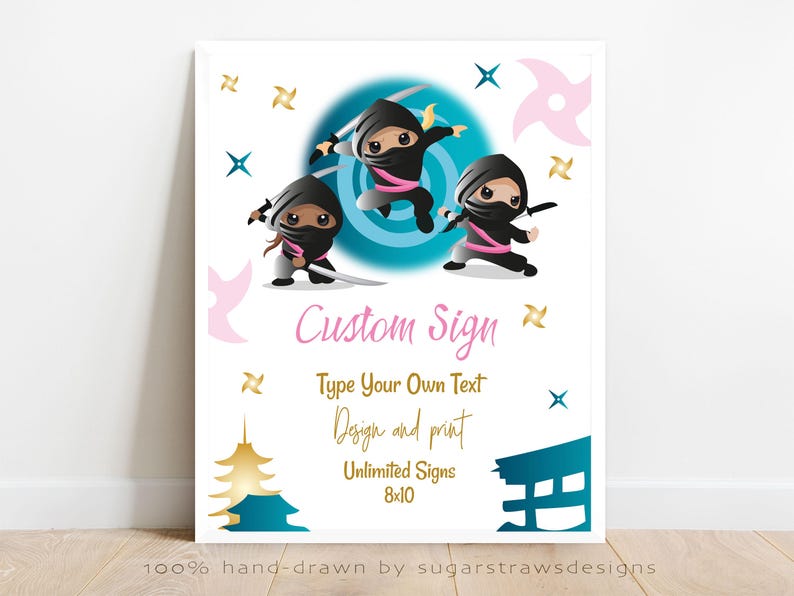 Editable Ninja Custom Sign Girl Birthday Ninja Party Sign Party Agenda ...
