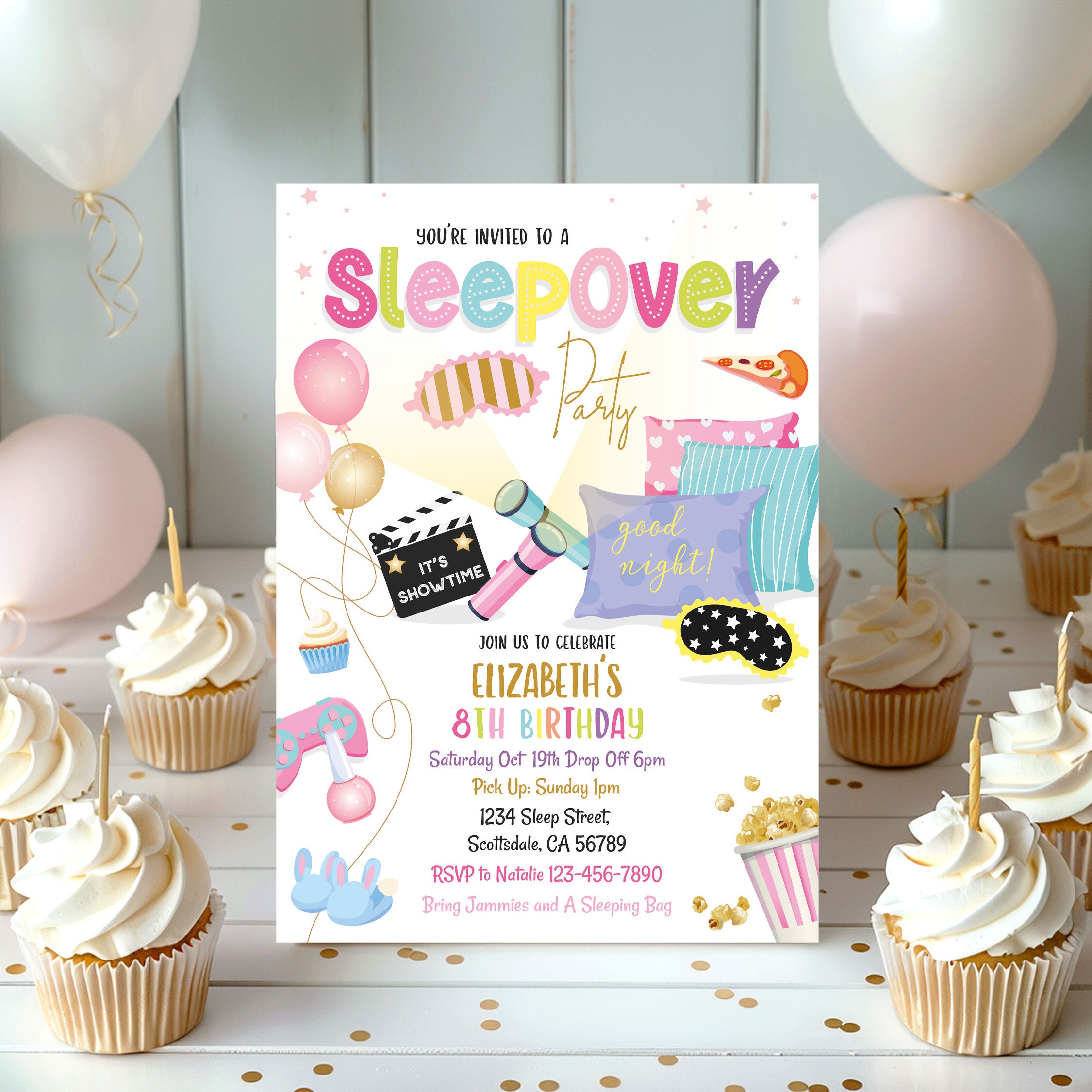 Editable Sleepover Birthday Invitation Slumber Party Invite Pink Girl ...