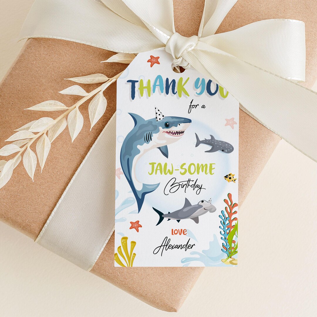 Editable Shark Party Thank You Tag Favor Tag Boy 1st Birthday Gift ...