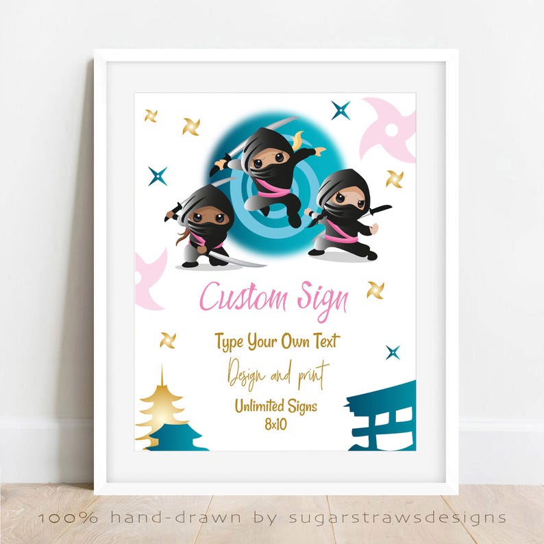 Editable Ninja Custom Sign Girl Birthday Ninja Party Sign Party Agenda ...