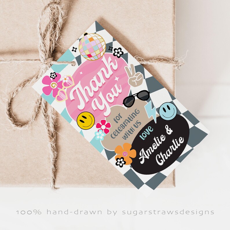 Editable Preppy Joint Birthday Thank You Favor Tag Boy Girl Sibling ...