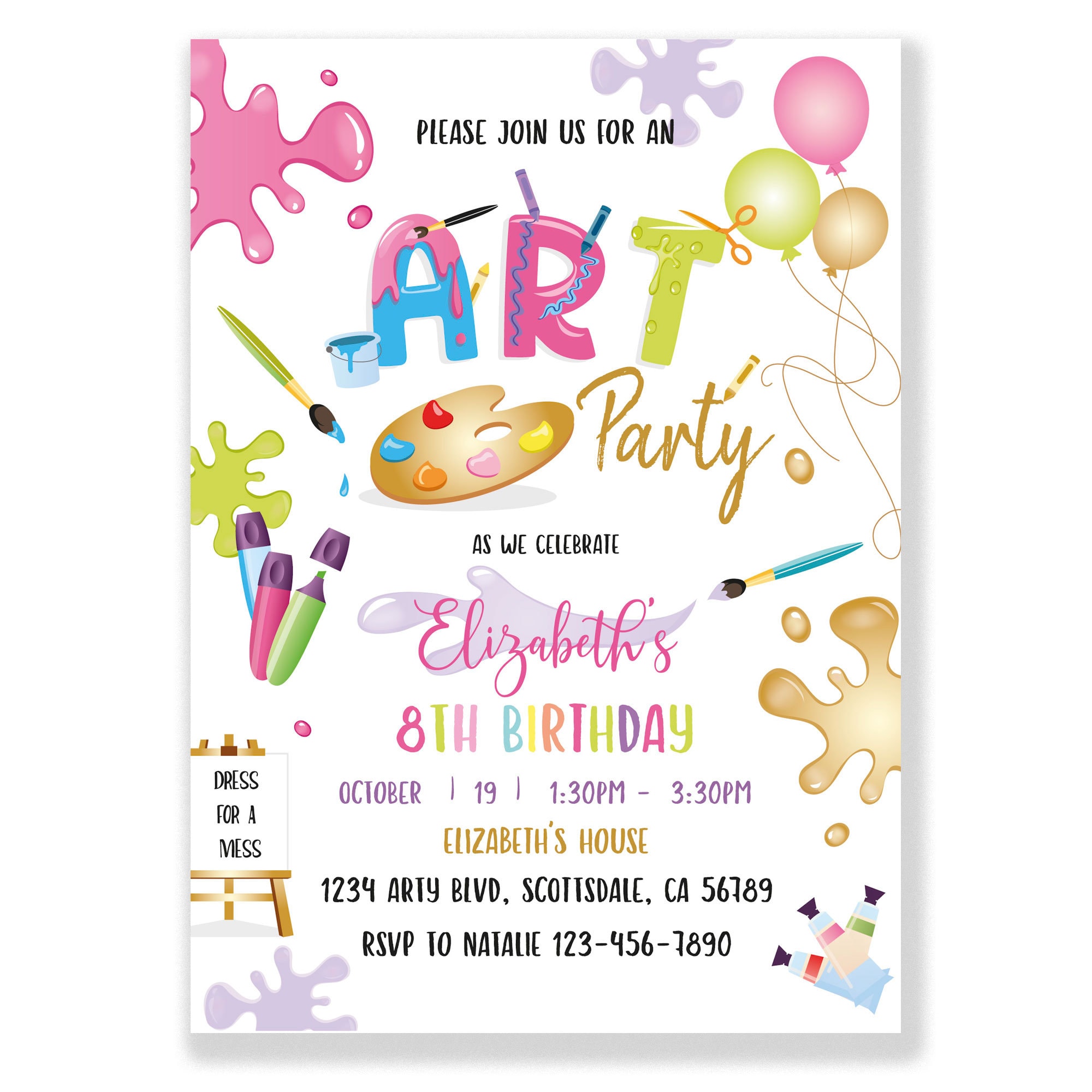 Editable Art Party Birthday Invitation Kids Painting Party Invite Craft ...