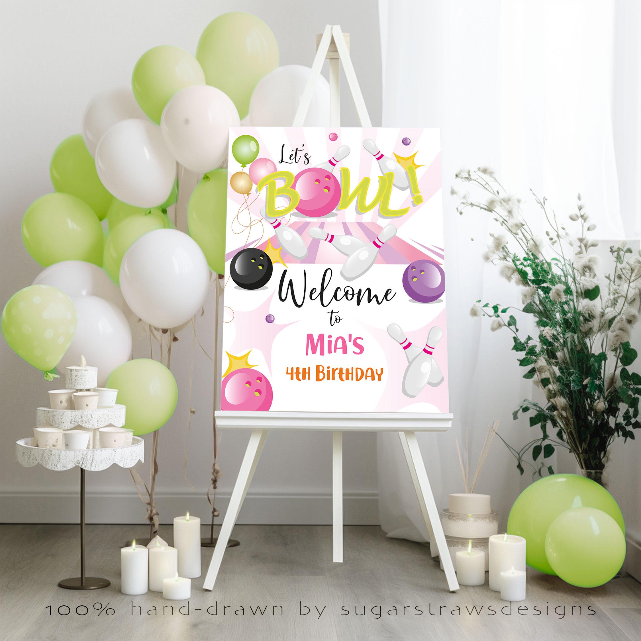 Editable Bowling Welcome Sign Girl Birthday Bowling Party Agenda Lets ...