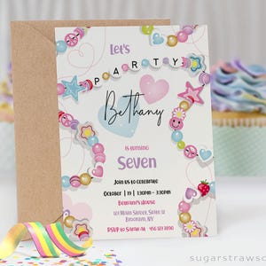 Editable Friendship Bracelet Invitation Girl Birthday Bead Bracelet ...