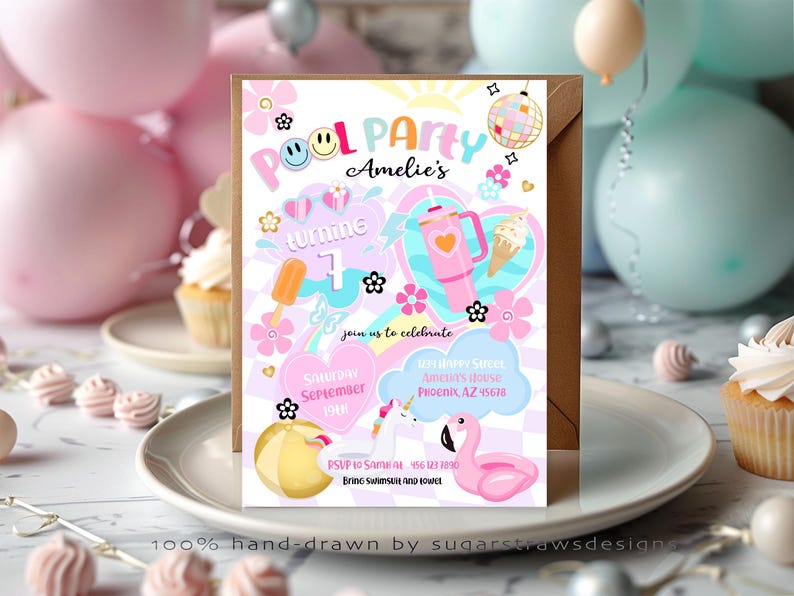 Editable Preppy Pool Party Girl Birthday Invitation Preppy Birthday ...