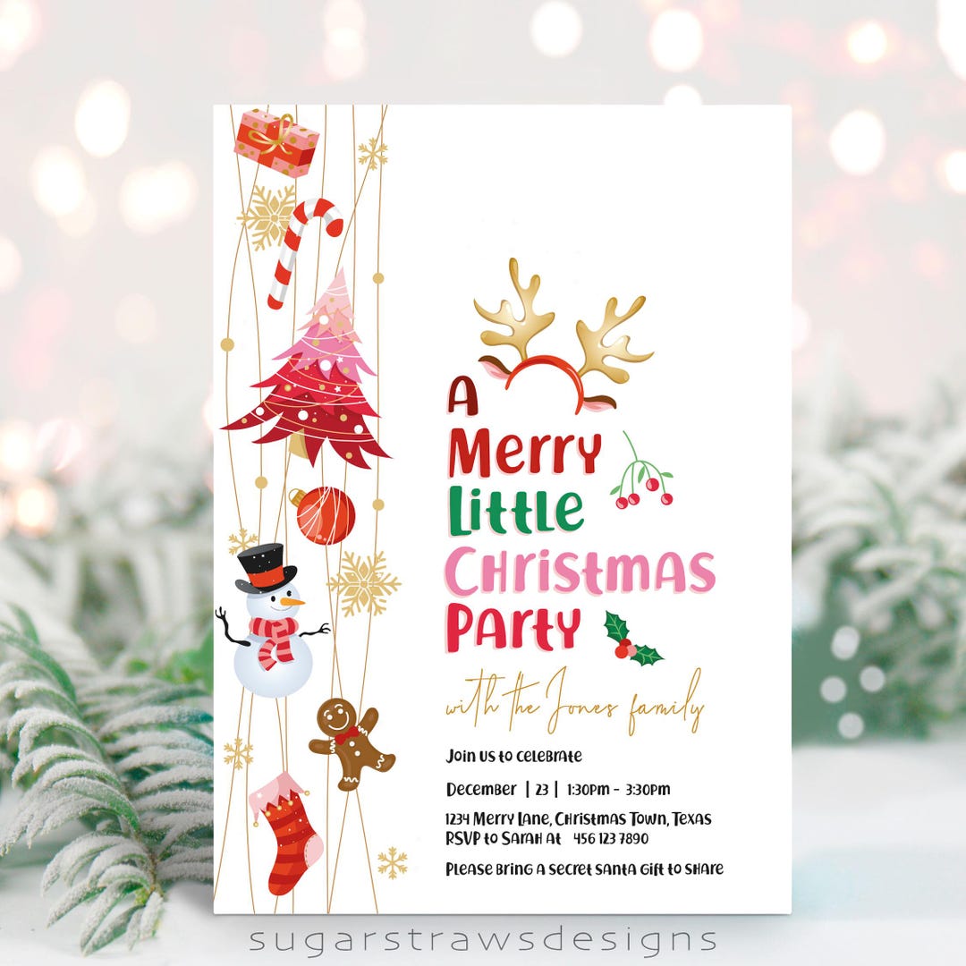 Editable Christmas Party Invitation Holiday Xmas Birthday Invite Kids ...