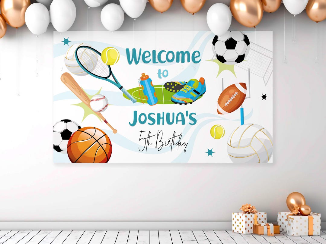 Editable Sports Party Backdrop Banner Boy Birthday Welcome Banner Multi ...