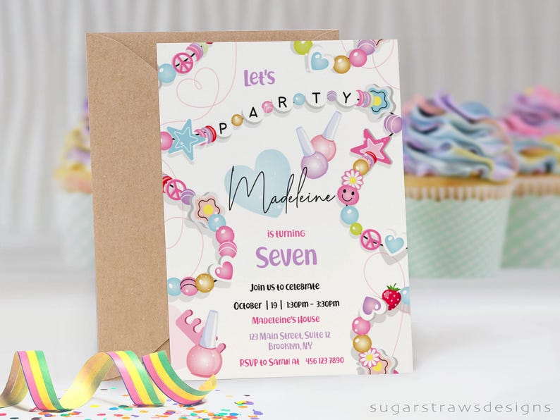 Editable Friendship Bracelet Invitation Girl Birthday Bracelet Making ...