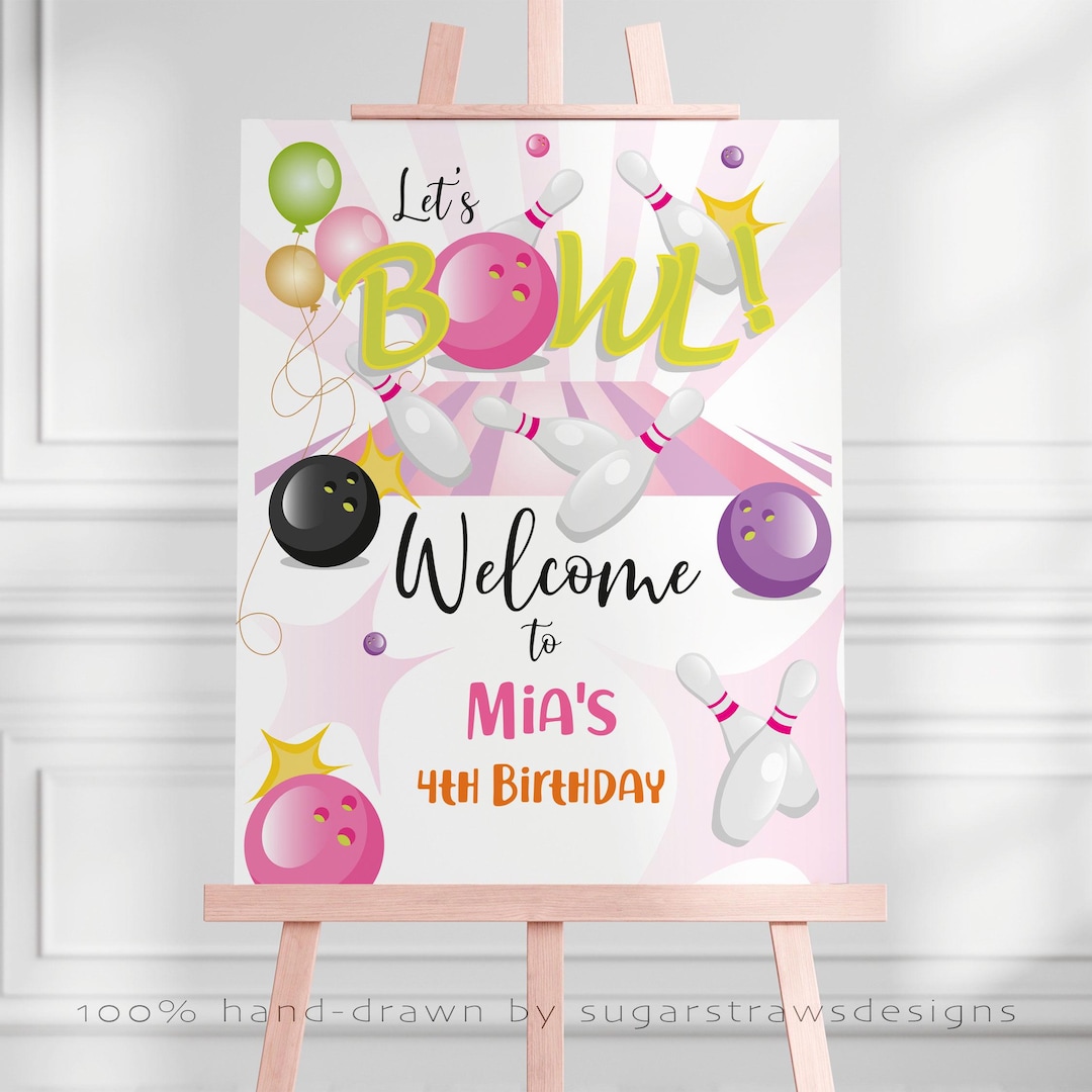 Editable Bowling Welcome Sign Girl Birthday Bowling Party Agenda Lets ...