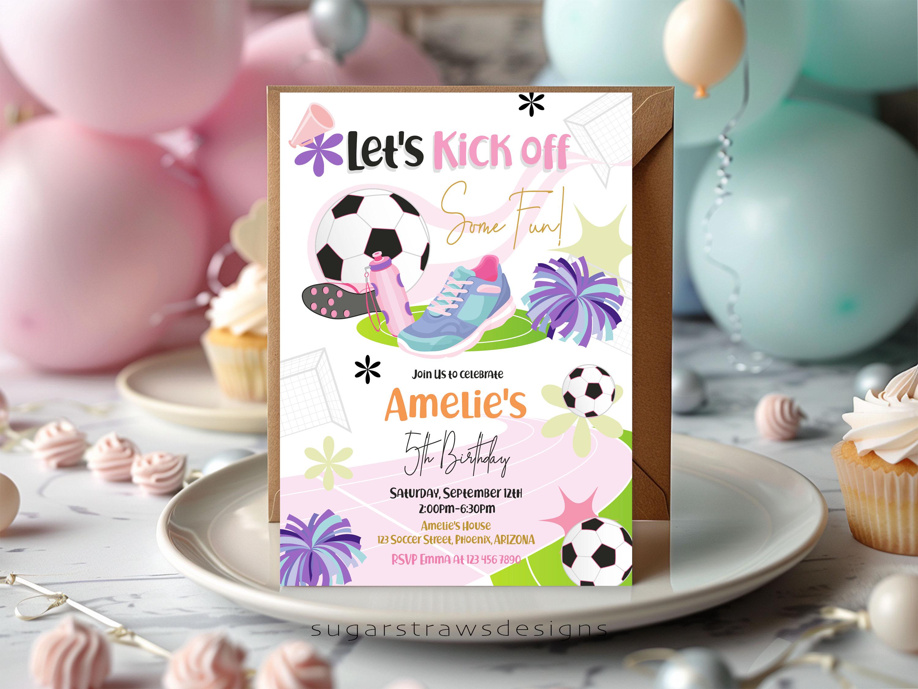 Editable Sports Party Invitation Girl Birthday Soccer Party Invite ...