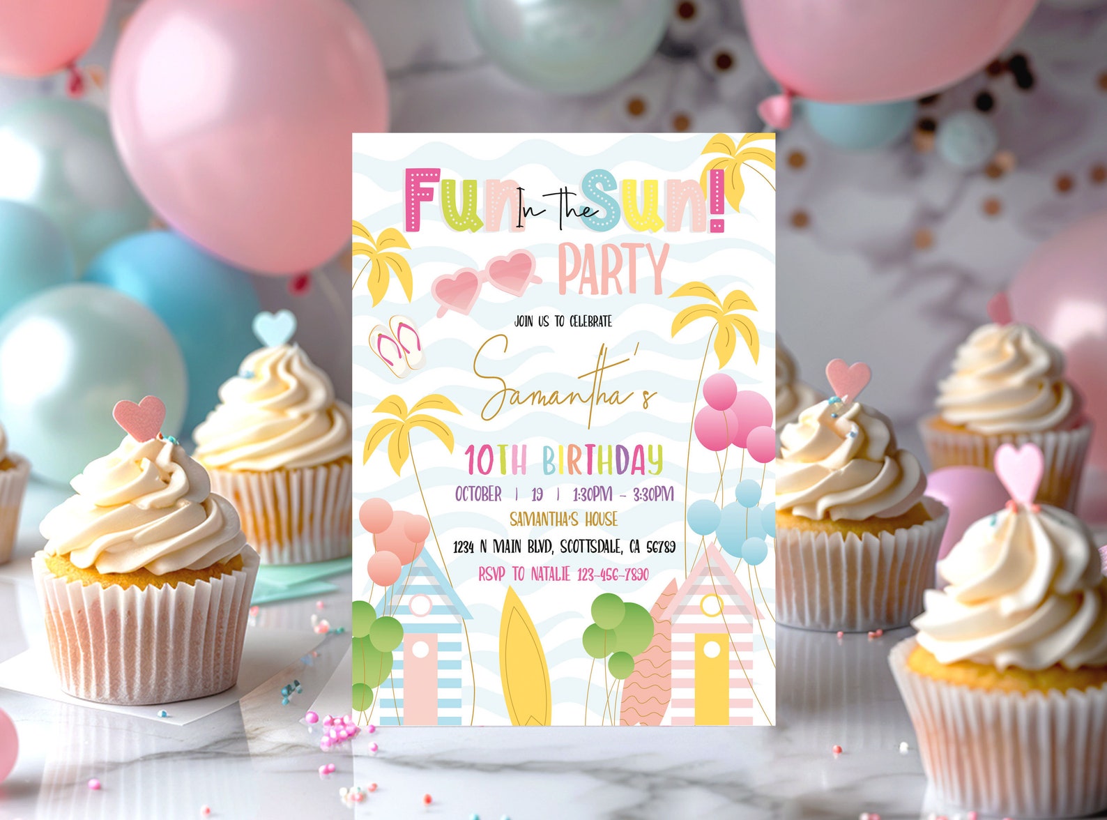 Editable Beach Party Invitation Birthday Invitation Swimming Invite ...