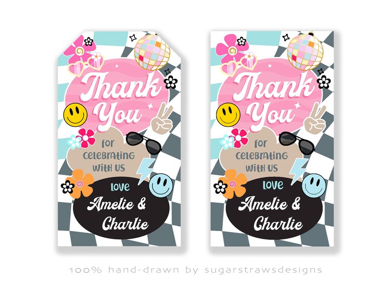 Editable Preppy Joint Birthday Thank You Favor Tag Boy Girl Sibling ...