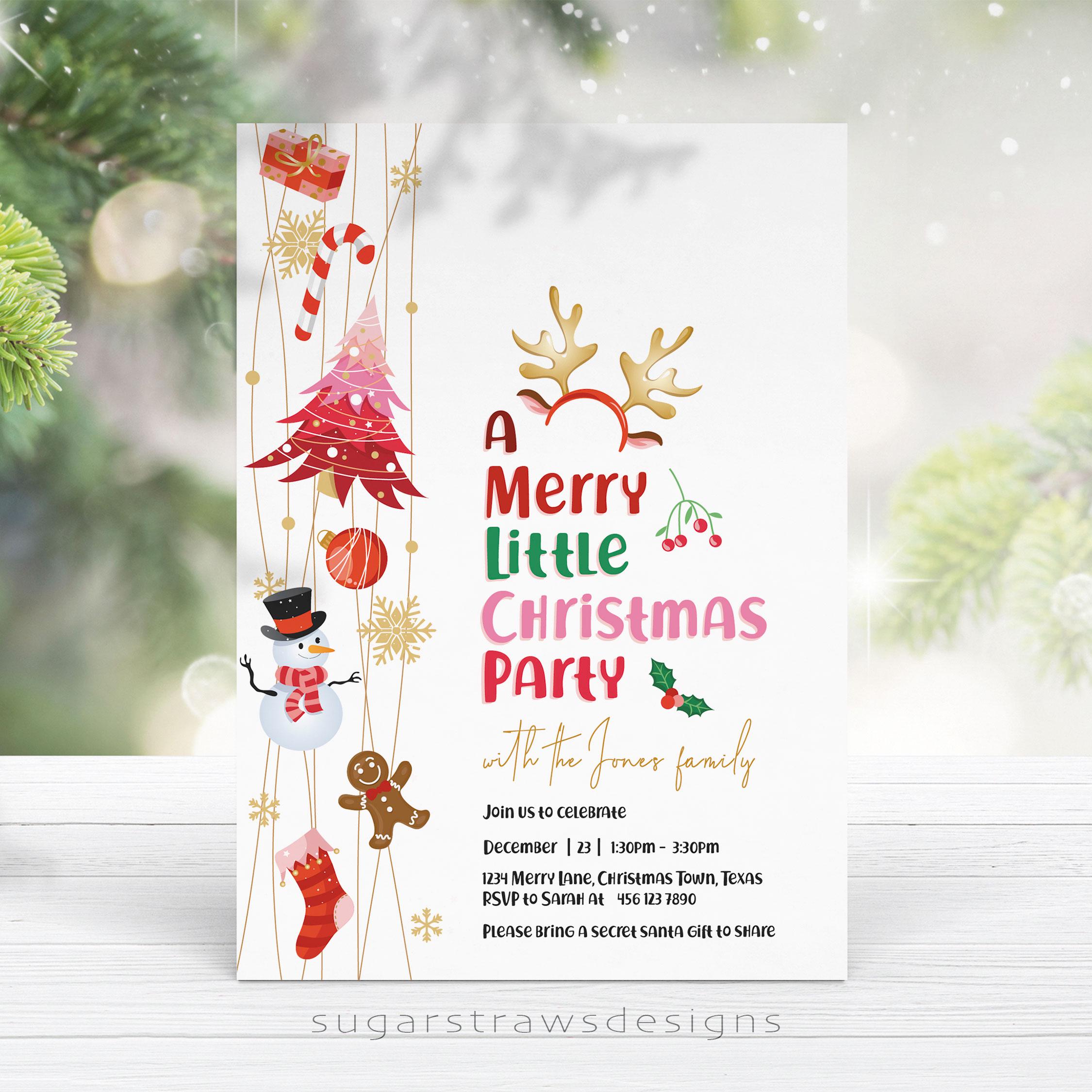 Editable Christmas Party Invitation Holiday Xmas Birthday Invite Kids ...