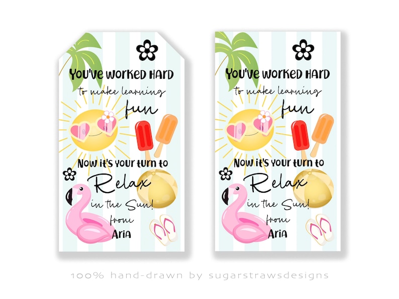 Editable Summer Teacher Appreciation Gift Tag End of School Year ...
