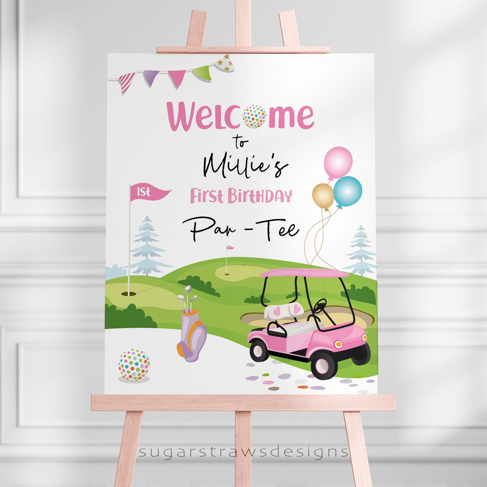Editable Golf Welcome Sign Girl Golf Birthday Agenda Welcome Banner ...