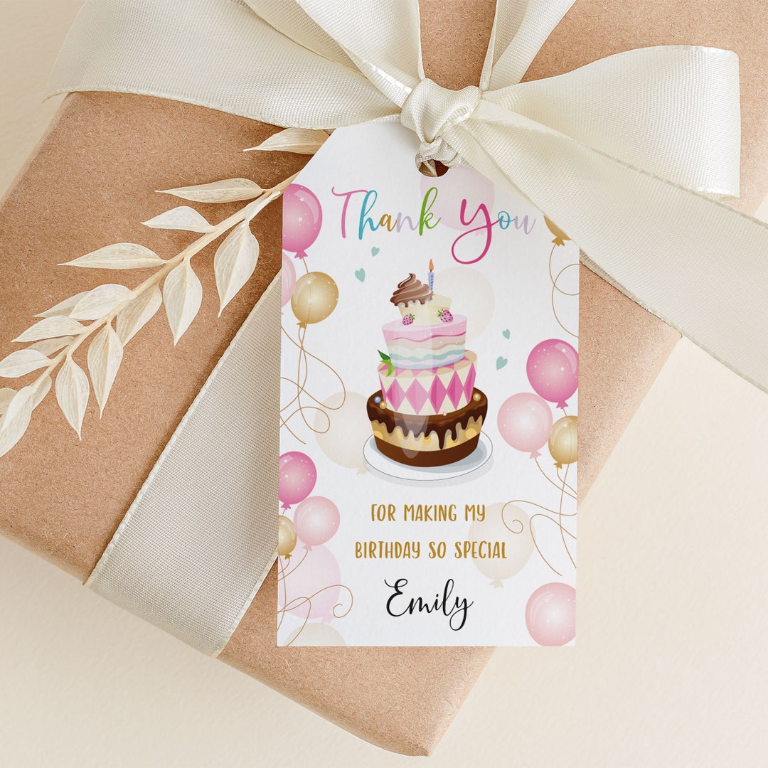 Editable Birthday Cake Favor Tag Girl Birthday Thank You Tag Cake Gift ...