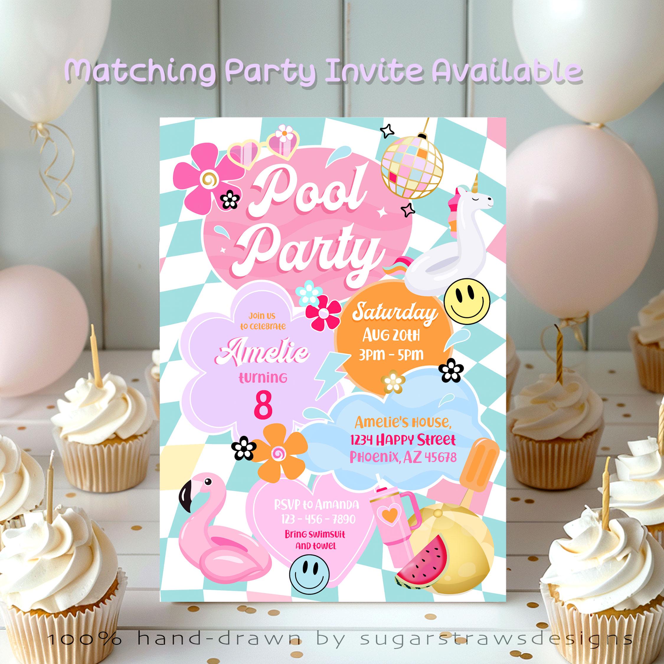 Editable Preppy Pool Party Girl Juice Pouch Label Juice Favors Pool ...