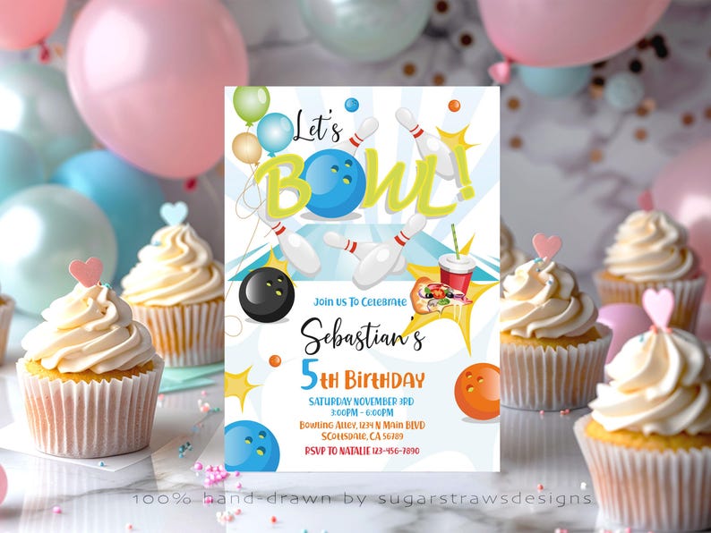 Editable Bowling Birthday Invitation Bowling Party Invite Party Boy ...