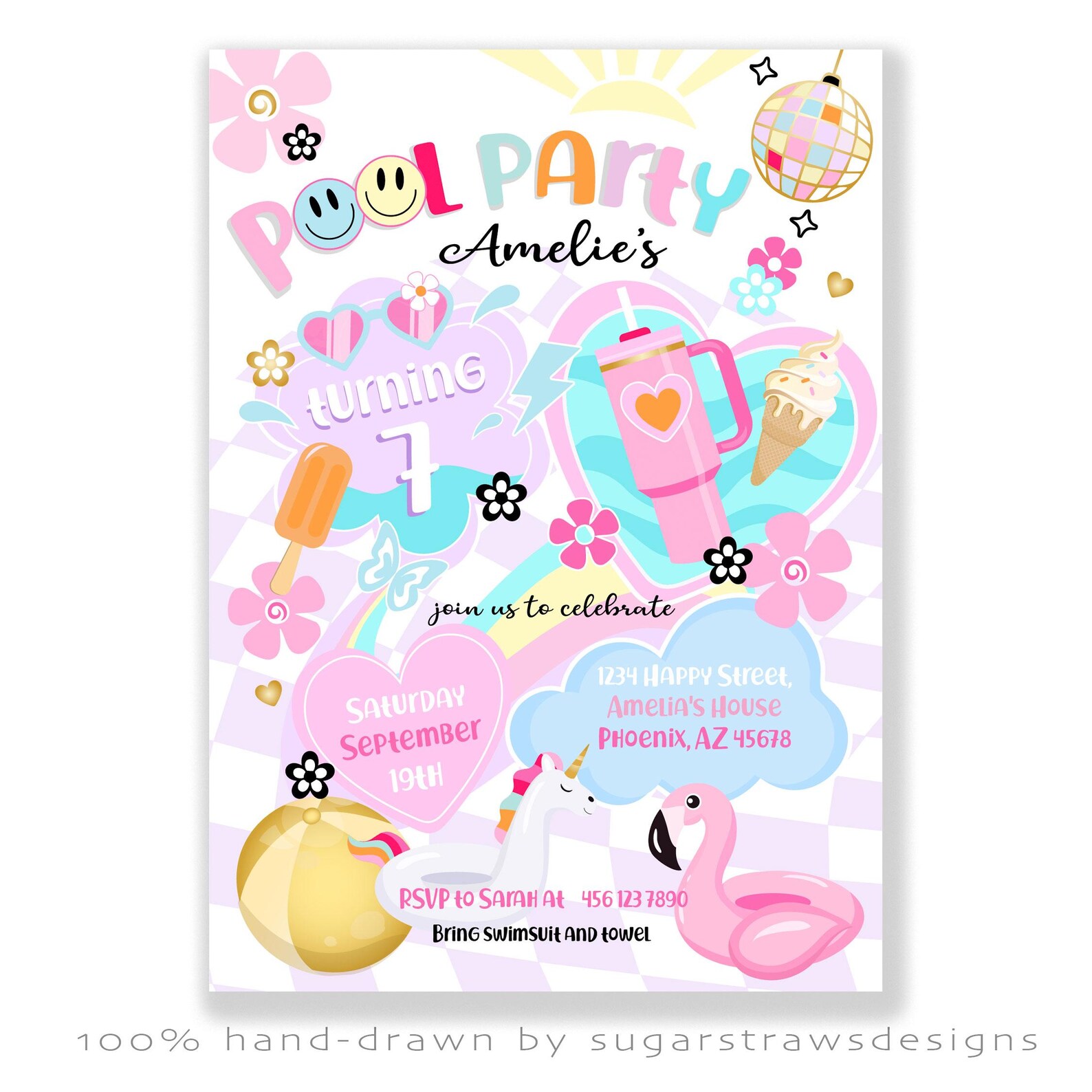Editable Preppy Pool Party Girl Birthday Invitation Preppy Birthday ...