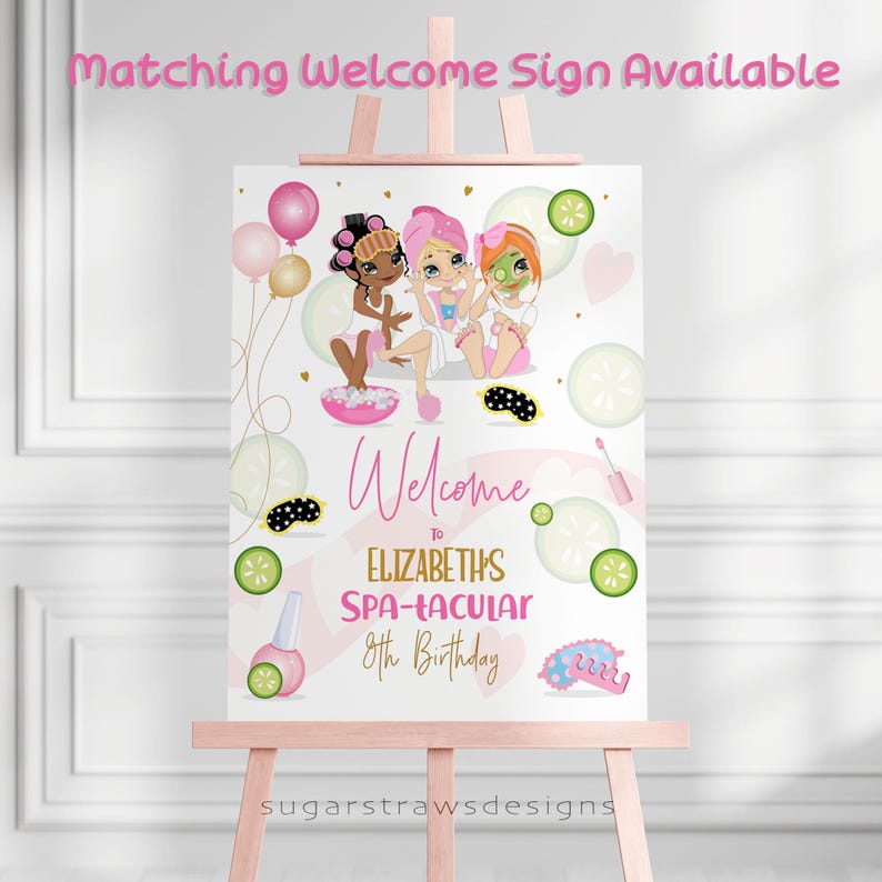 Editable Spa Party Custom Sign 5-pack Single Girl Custom Multi Sign ...