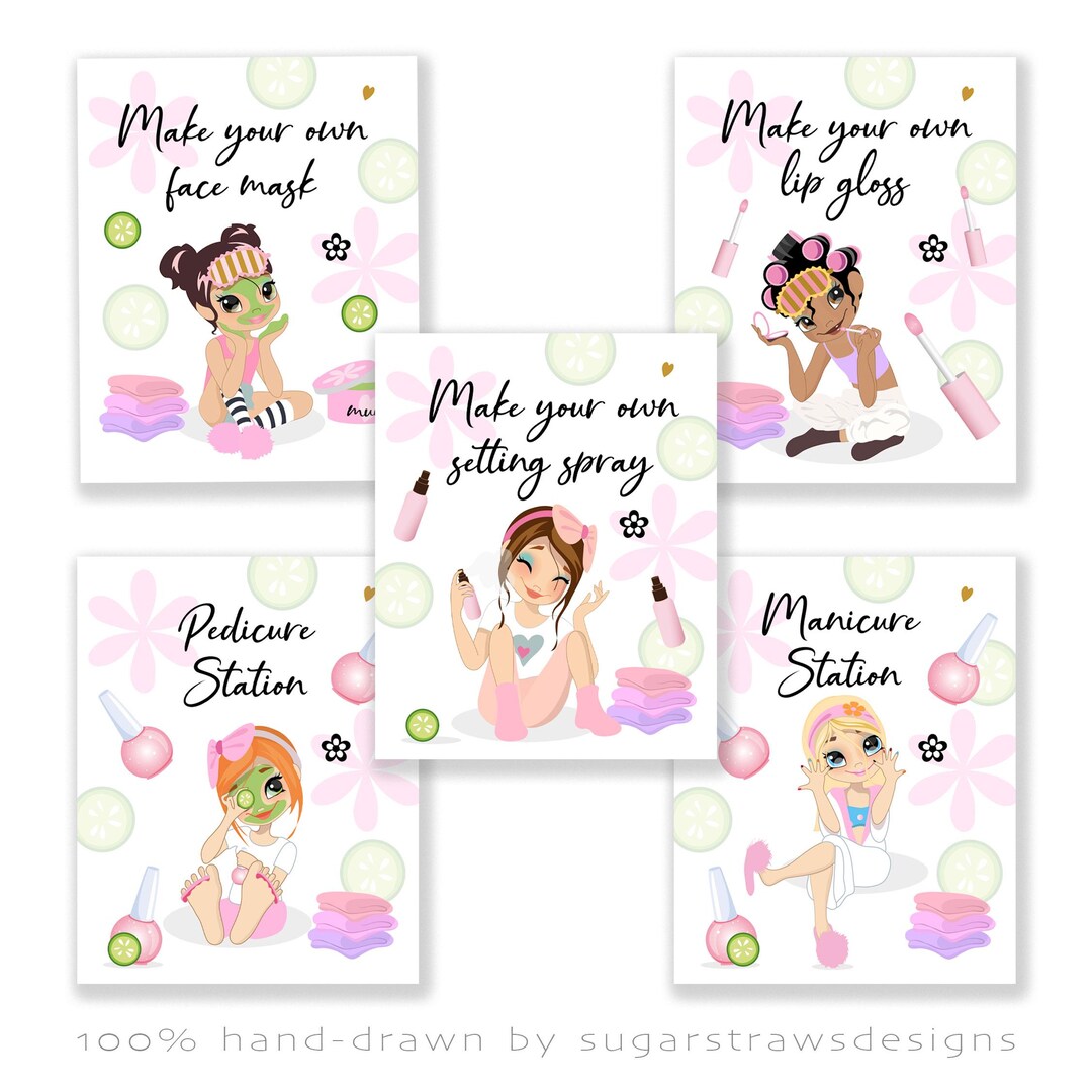 Editable Spa Party Custom Sign 5-pack Single Girl Custom Multi Sign ...