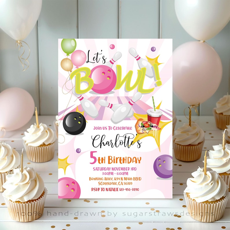 Editable Bowling Birthday Invitation Bowling Party Invite Party Girl ...