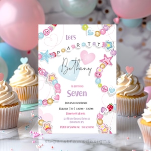 Editable Friendship Bracelet Invitation Girl Birthday Bead Bracelet ...