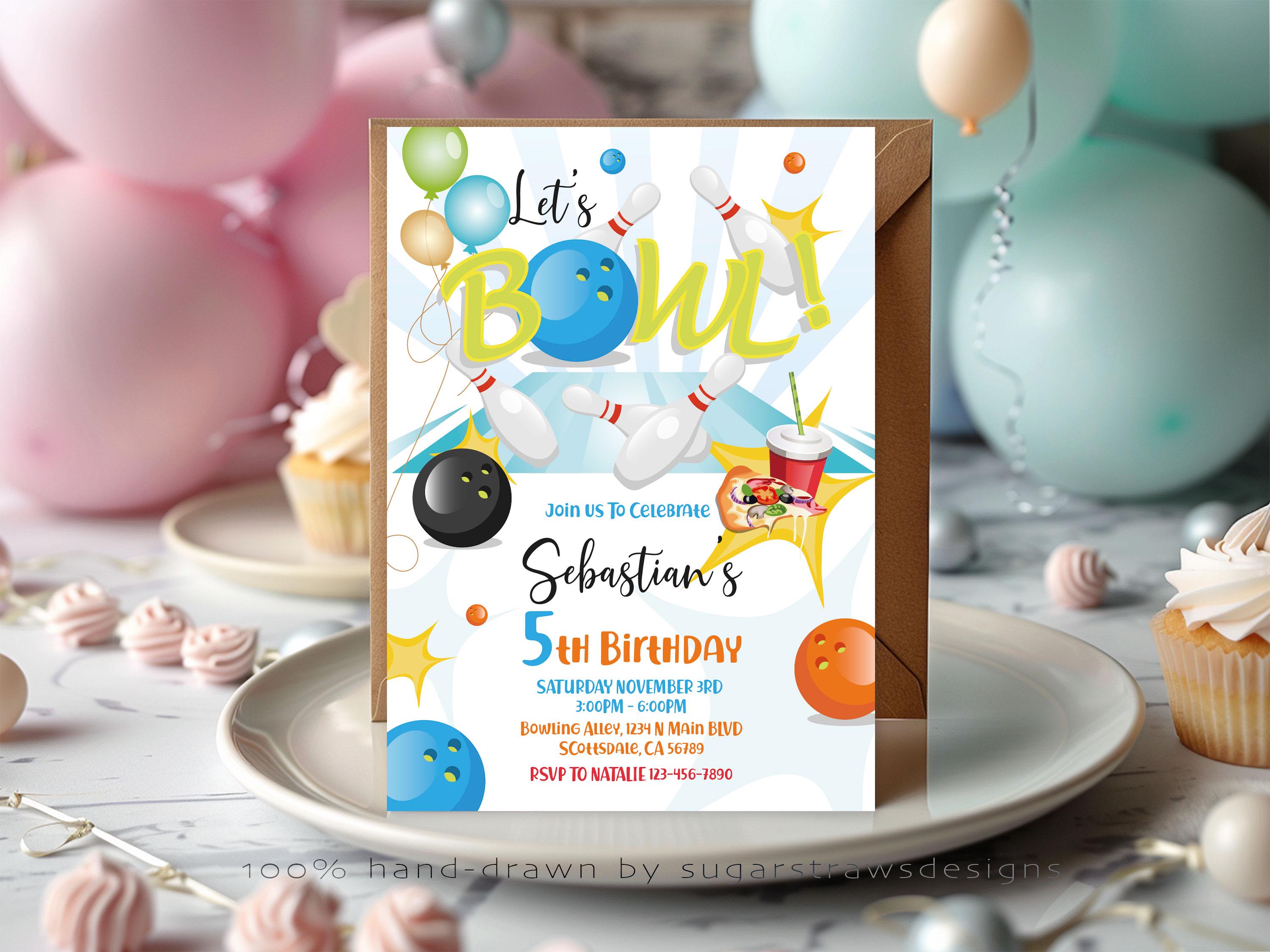 Editable Bowling Birthday Invitation Bowling Party Invite Party Boy ...