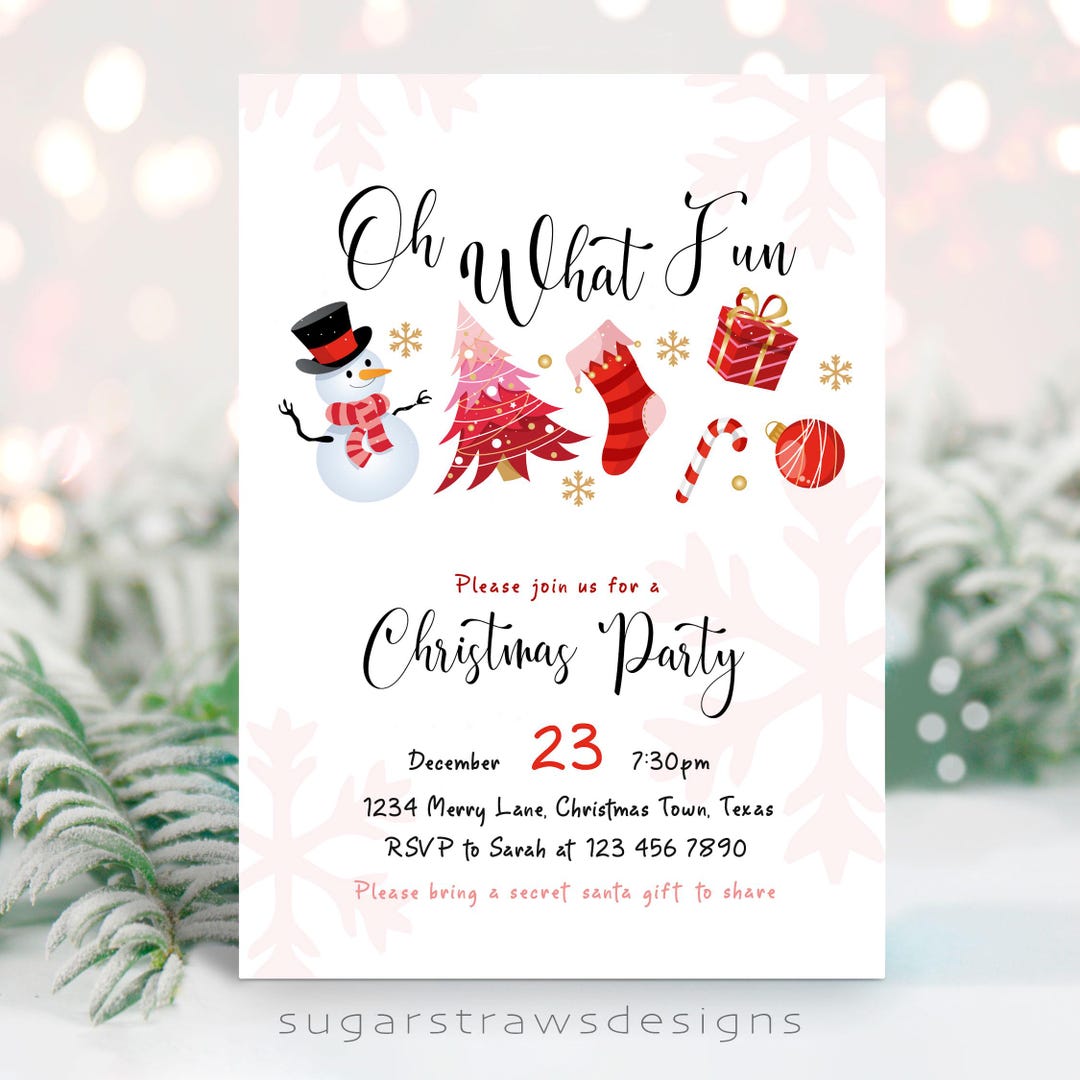 Editable Christmas Party Invitation Holiday Xmas Birthday Invite Kids ...