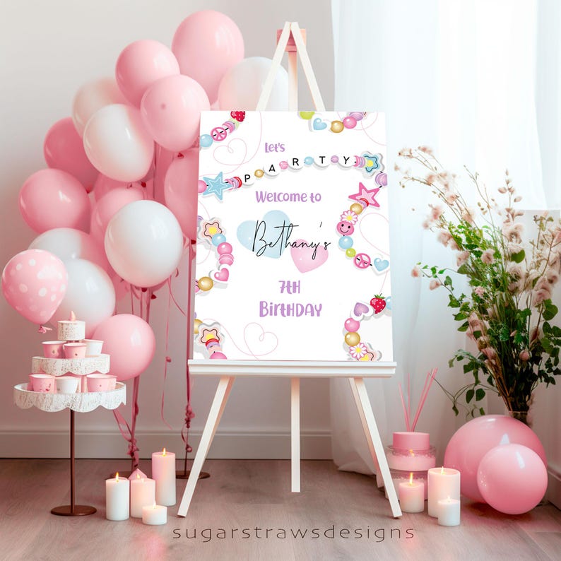 Editable Friendship Bracelet Welcome Sign Birthday Girl Party Agenda ...